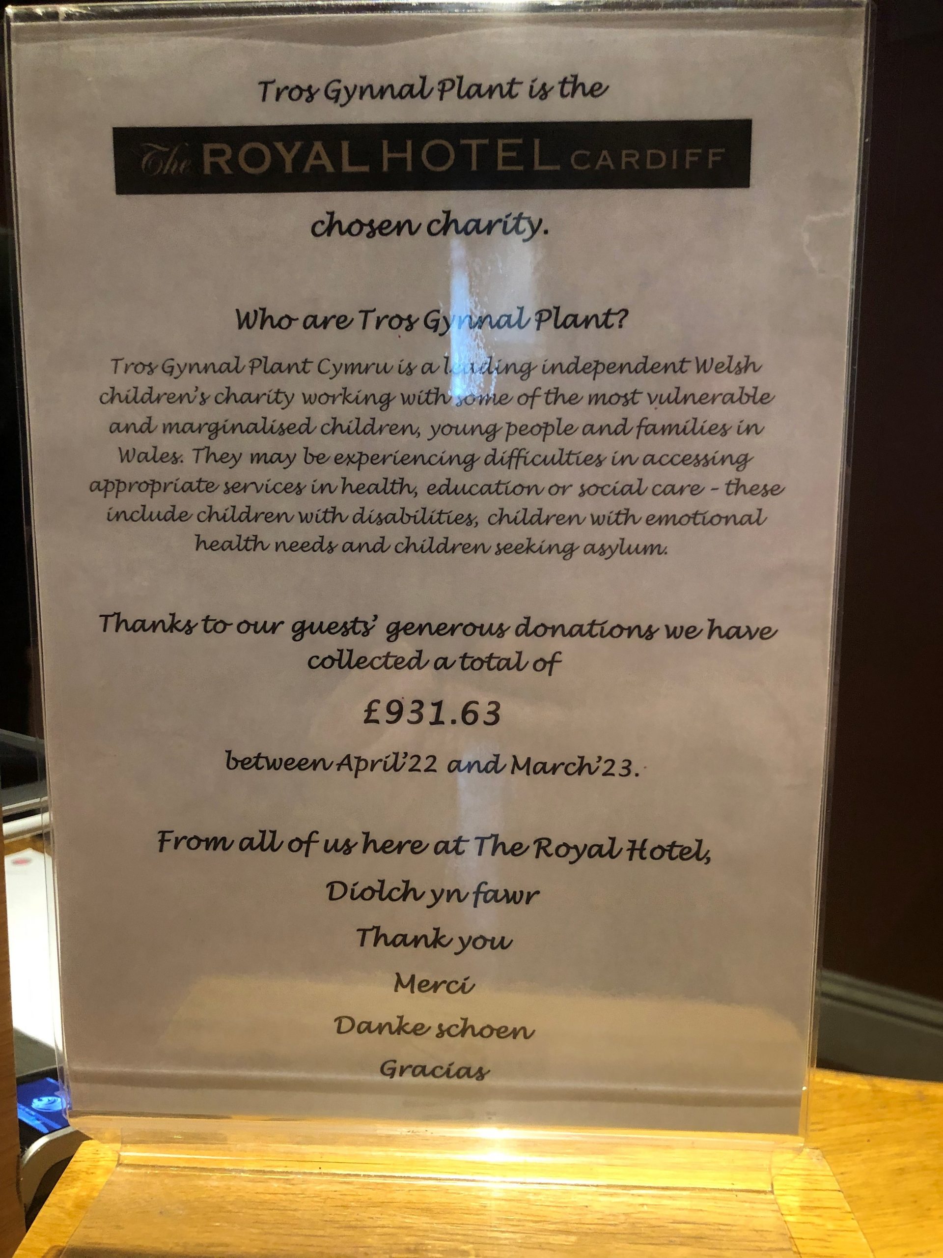 The Royal Hotel Cardiff Makes Generous Donation « TGP Cymru